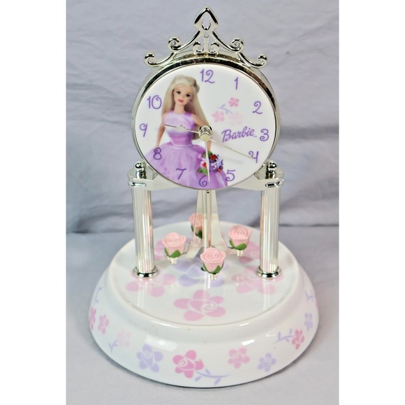 Barbie | Wall Decor | Barbie Floral Desk Mantel Clock Rotating Rose ...